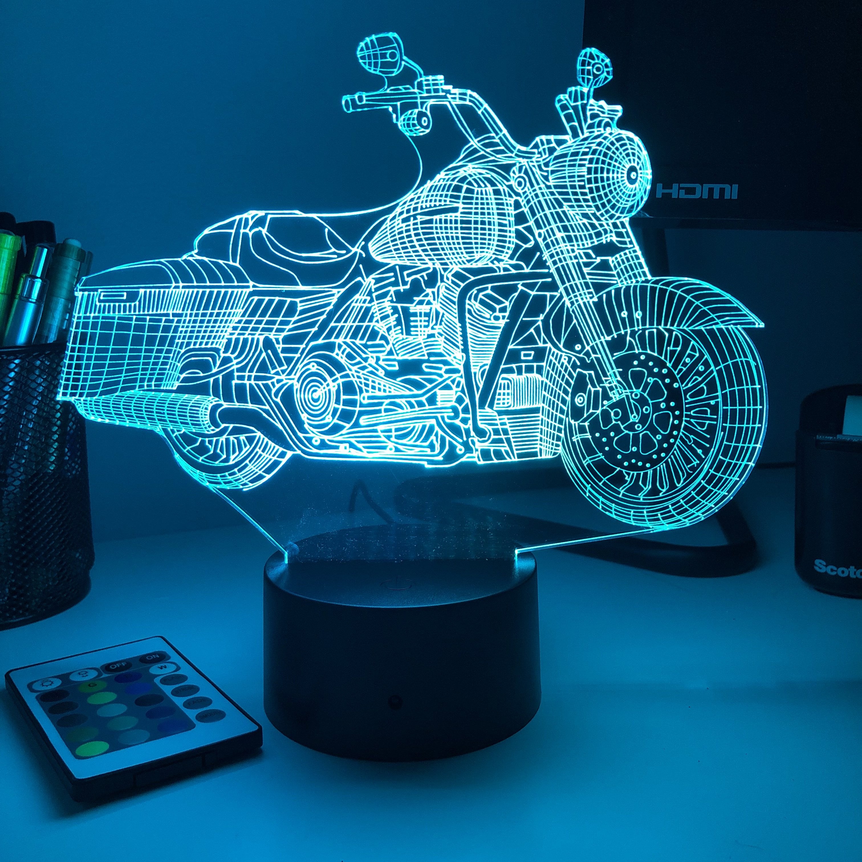 Motorcycle - 3D Optical Illusion Lamp – Carve Craftworks, LLC