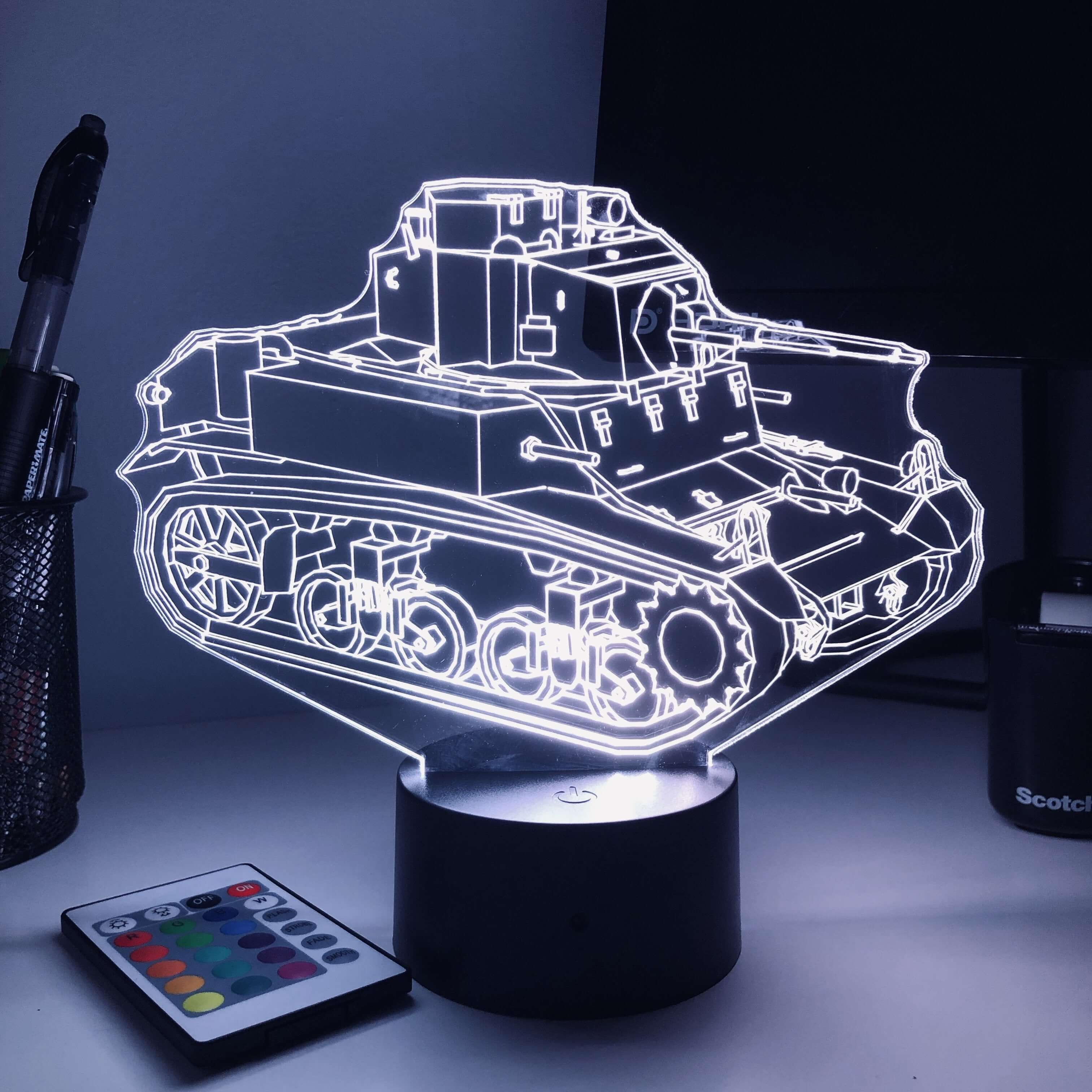 M3 Stuart Light Tank - 3D Optical Illusion Lamp – Carve Craftworks, LLC
